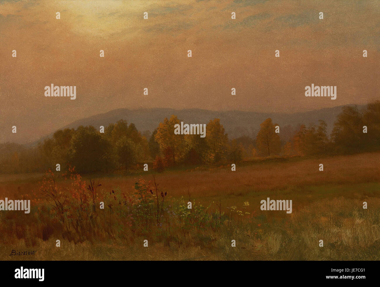 'Autumn Landscape, New England' by Albert Bierstadt showcases the ...