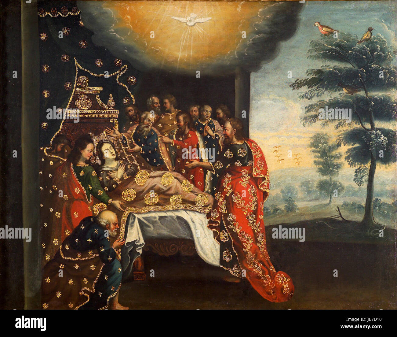 An artwork from the Cusco School depicting the Dormancy of the Virgin ...