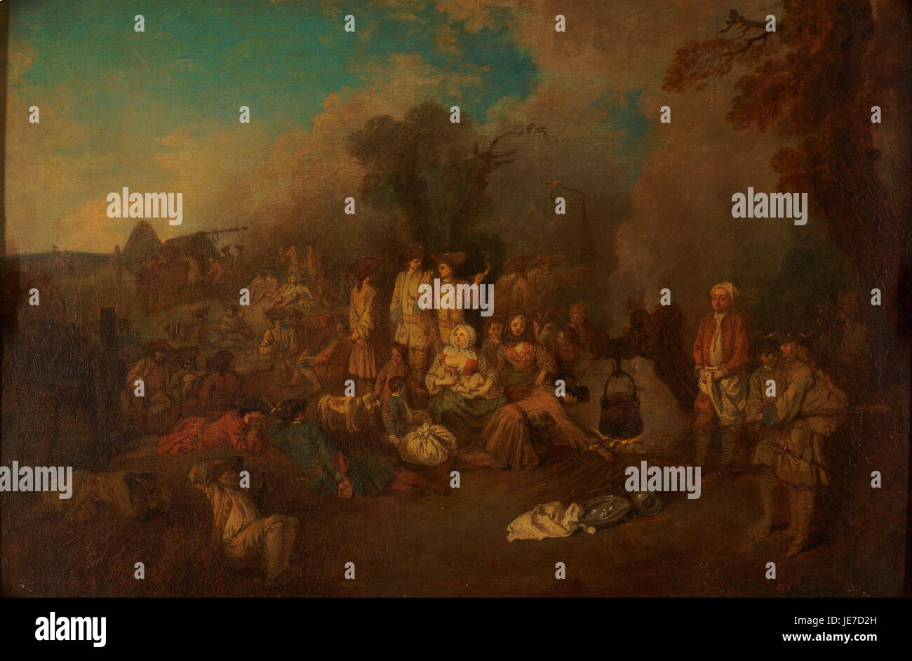 This painting by Antoine Watteau, titled 'Bivouac,' captures the ...