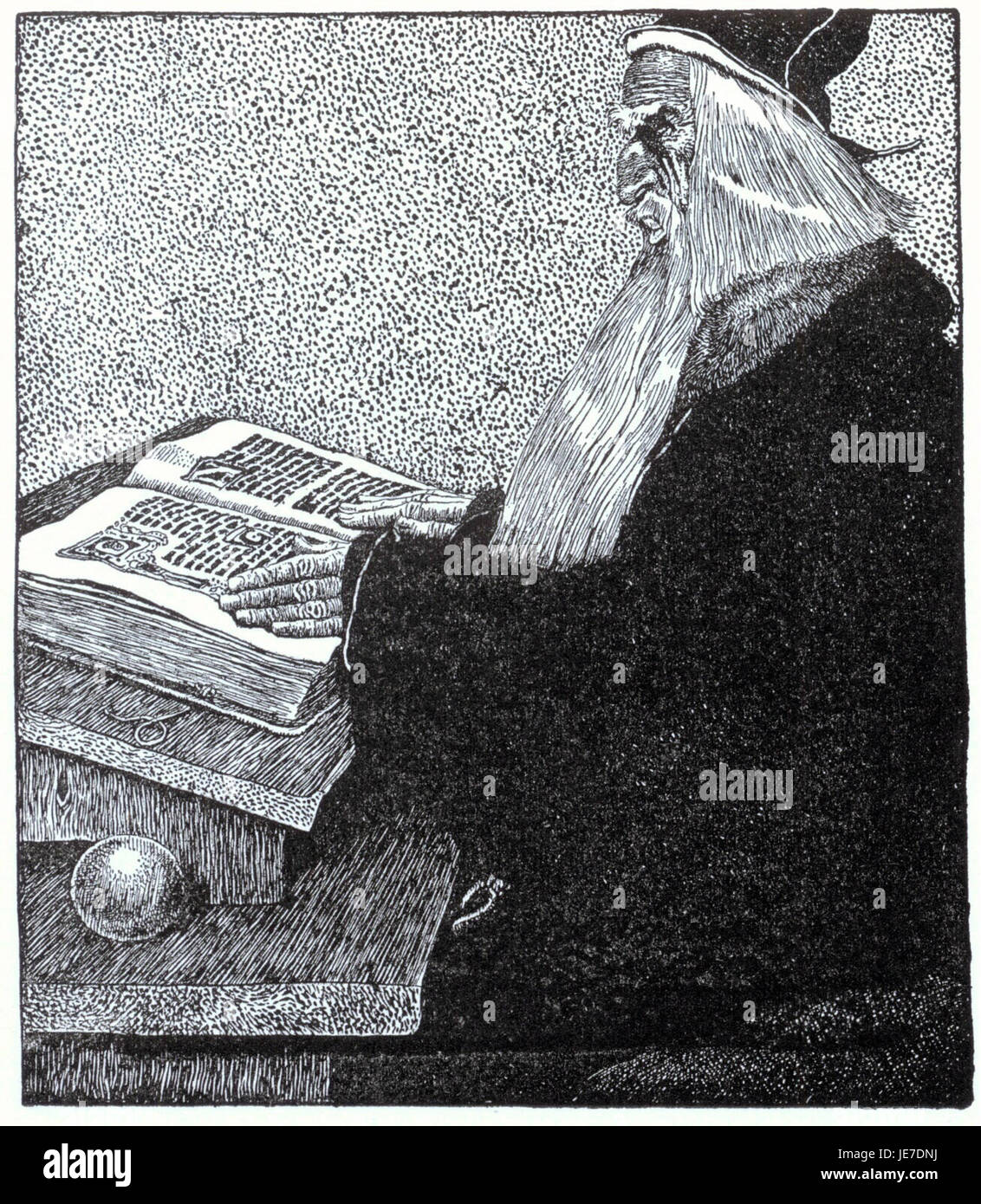 The work titled 'The Enchanter Merlin' by Arthur Pyle portrays Merlin ...