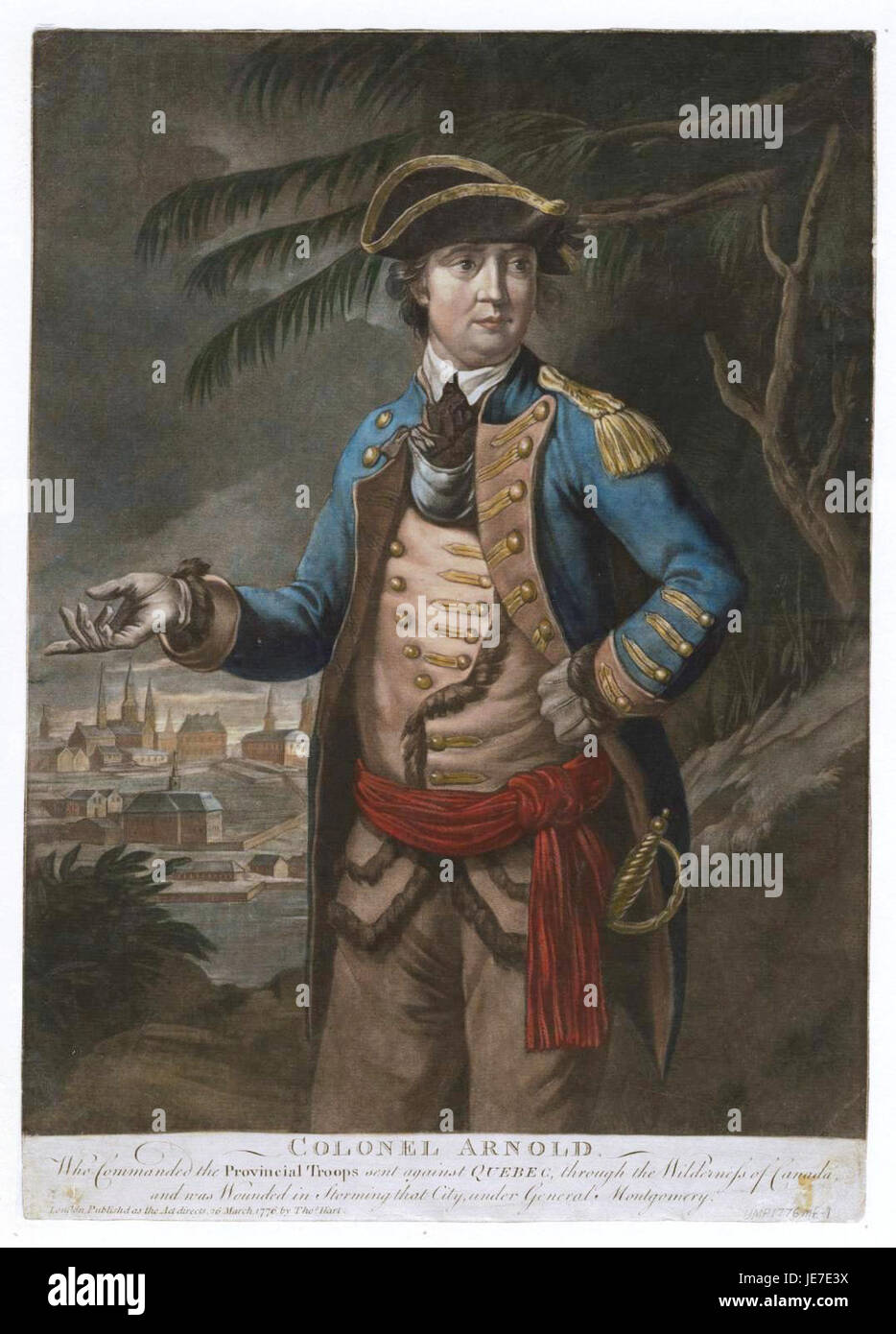 The image depicts a colorized portrait of Benedict Arnold, the American ...