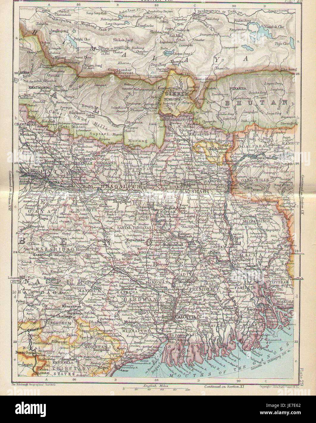 This historical map of Bengal from 1893 depicts the geographic layout ...