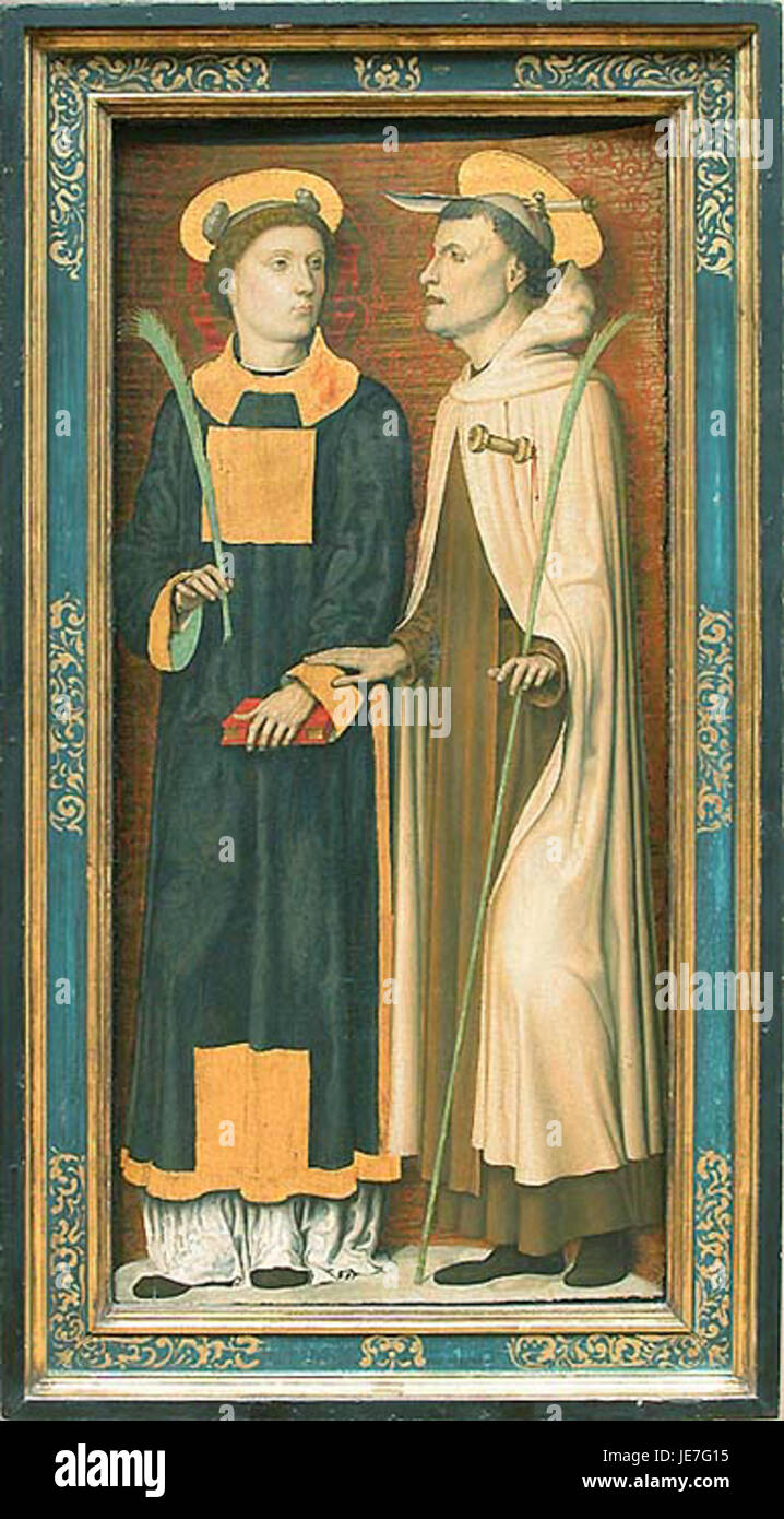 The artwork titled 'Trittico dell'Annunciazione' by Carlo Braccesco depicts the Annunciation ...