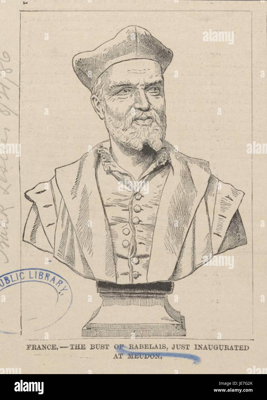 This drawing represents a bust of François Rabelais, the French ...