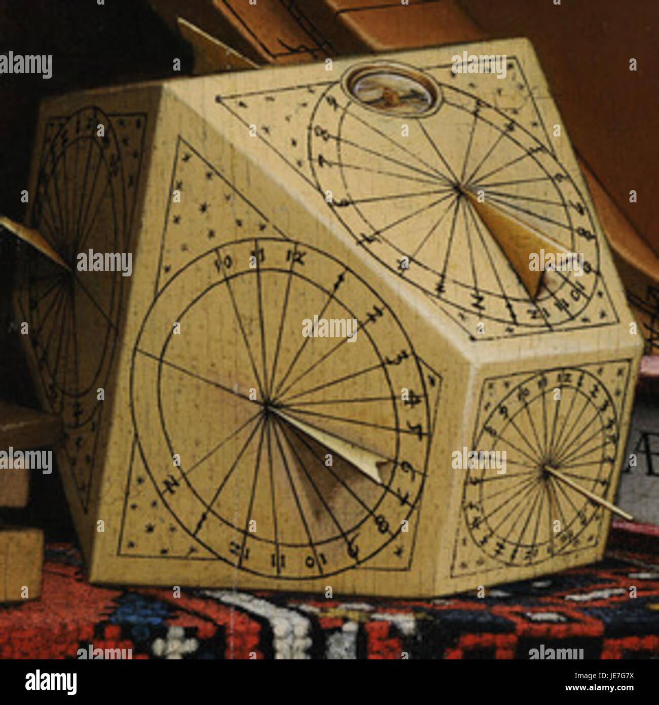 The polyhedral sundial in Hans Holbein's painting 'The Ambassadors' is ...
