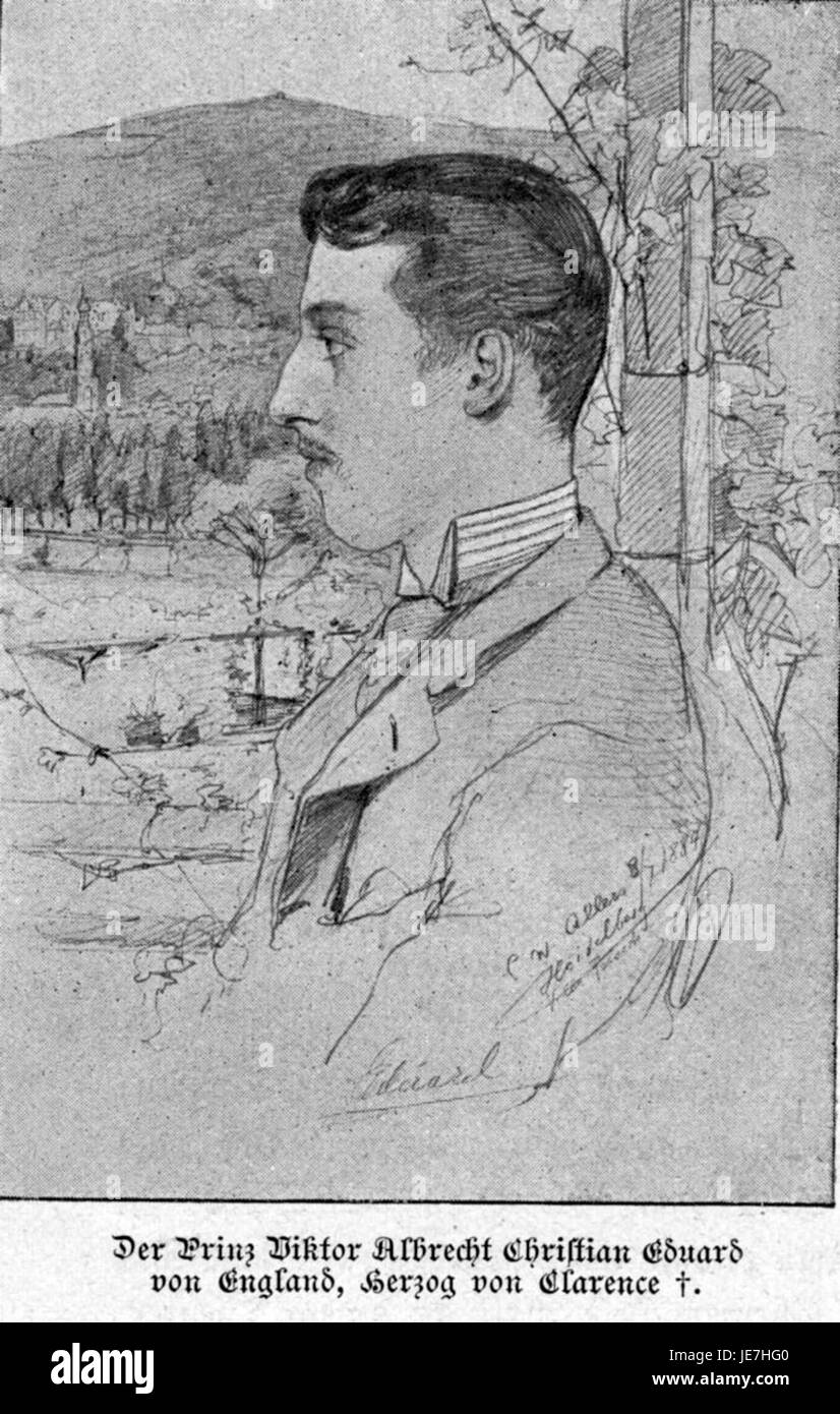 This image features a portrait of Albert Victor, a British royal figure ...