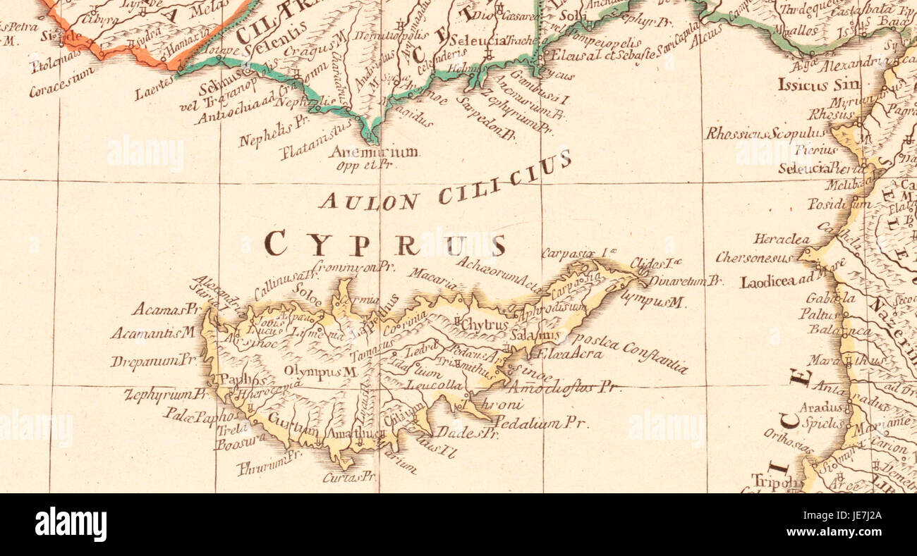 The map of Cyprus from 1783, created by Jean Baptiste Bourguignon d ...