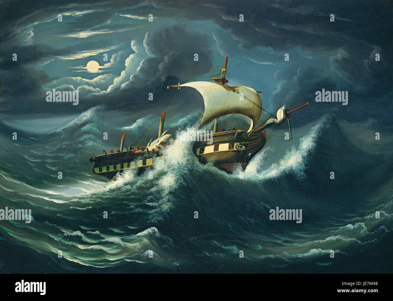 'Storm-Tossed Frigate' by Thomas Chambers depicts a ship battling a ...