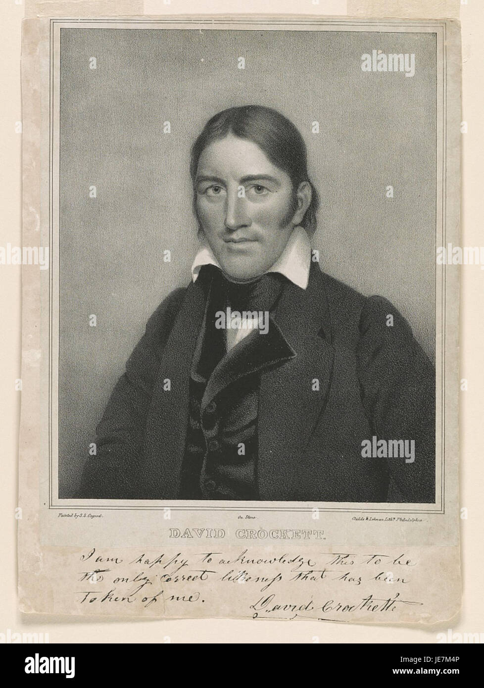 The portrait of David Crockett, an American frontiersman and politician ...