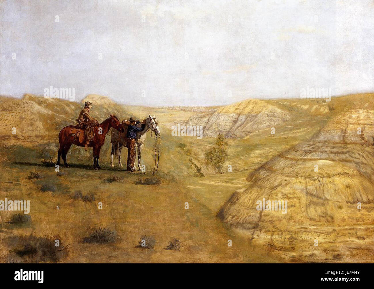 Thomas Eakins' painting 'Cowboys in the Badlands' portrays the rugged ...