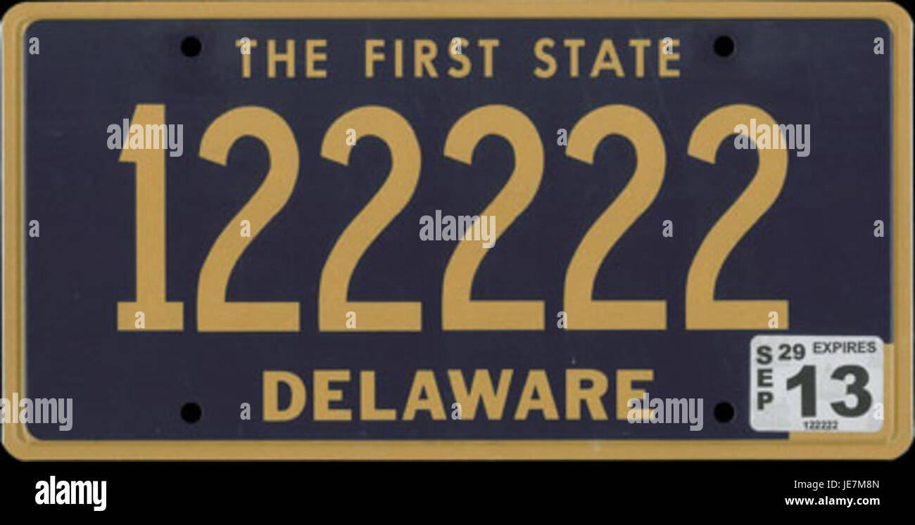 A photograph of a 2013 Delaware license plate, showing the state’s ...