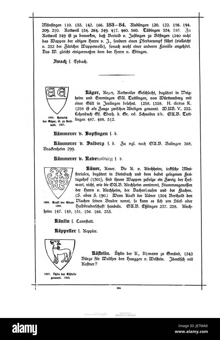 A page from the 'Alberti Wuerttembergisches Adels- und Wappenbuch,' a ...
