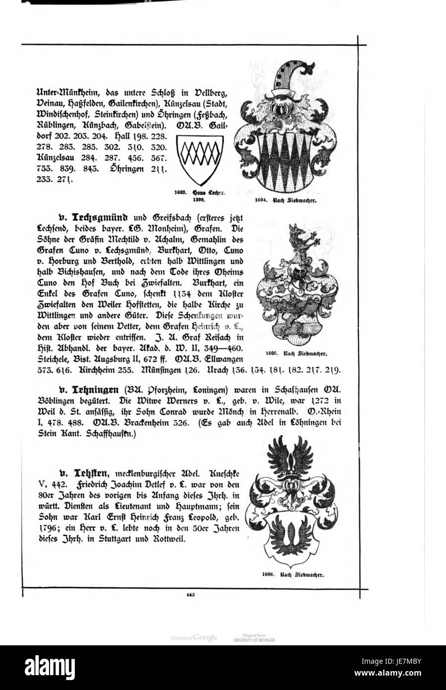 A page from the Wurttembergisches Adels- und Wappenbuch, showing ...