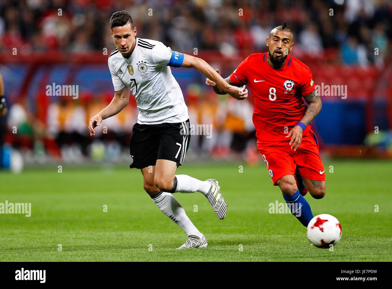 Kazan, Russia. 22nd Jun, 2017. VIDAL Arturo of Chile contests ball with ...