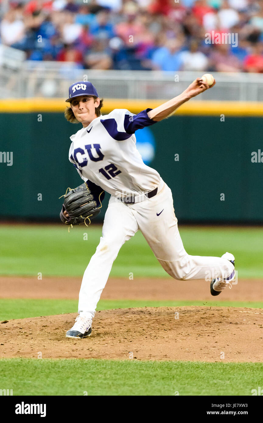 Omaha, NE USA. 22nd June, 2017. TCU starting pitcher Nick Lodolo #12 in ...