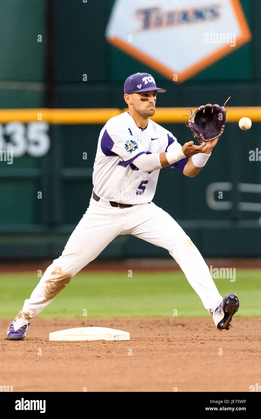 Omaha, NE USA. 22nd June, 2017. TCU shortstop Ryan Merrill #5 in action ...