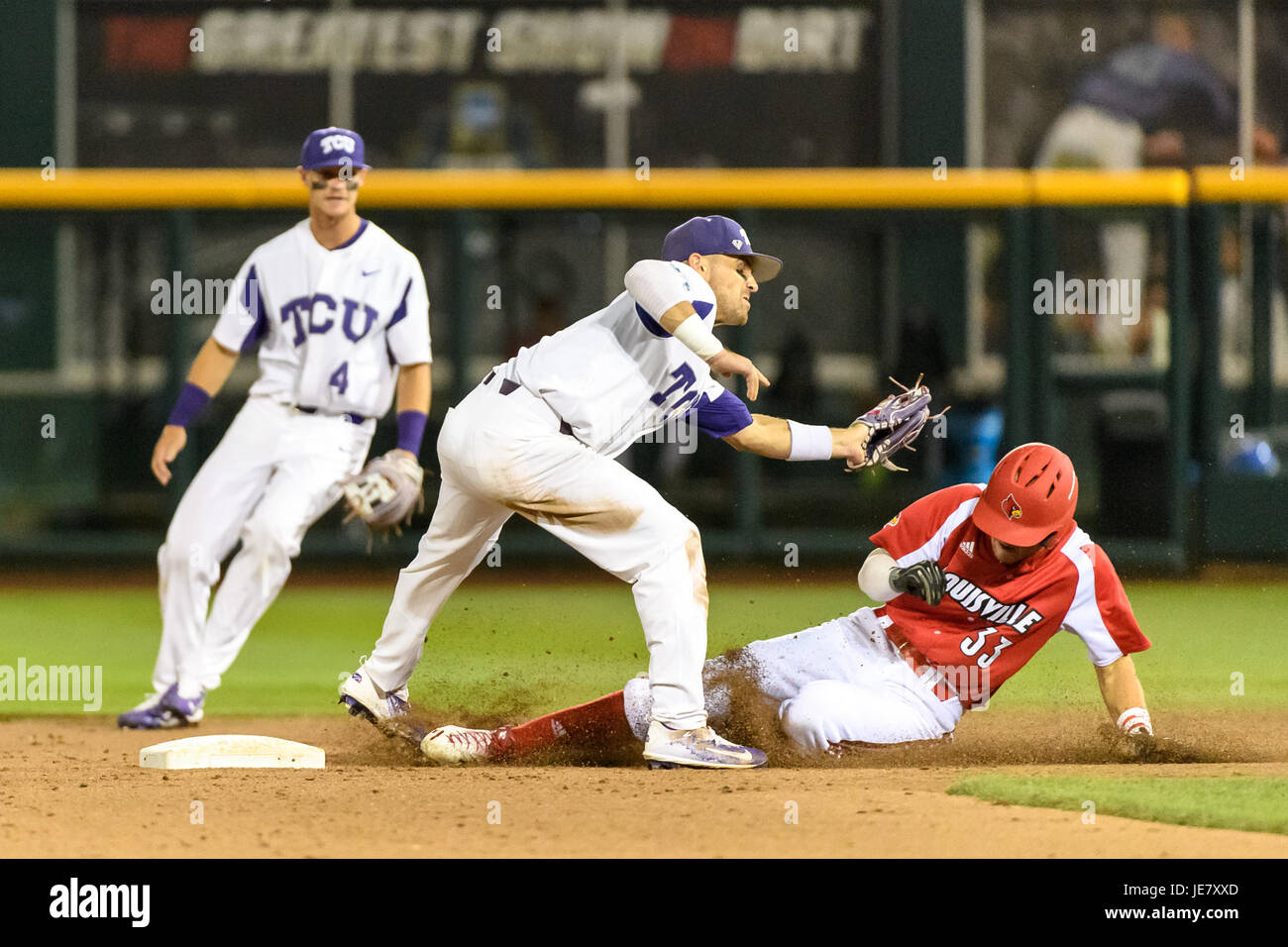 Omaha, NE USA. 22nd June, 2017. Louisville's Ryan Summers #33 slides ...