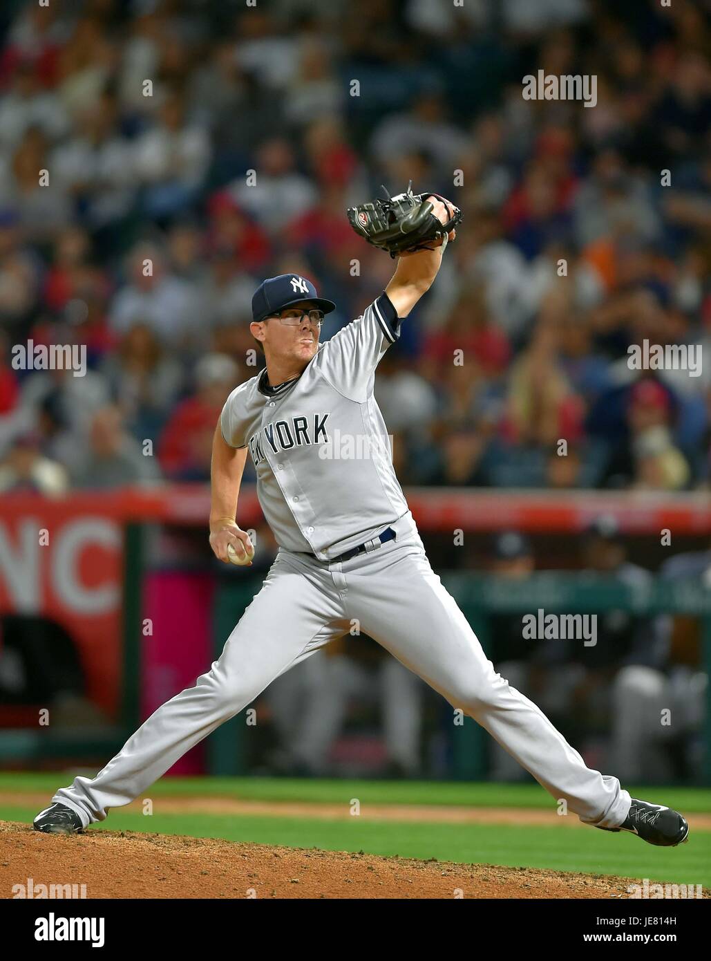 Anaheim, California, USA. 13th June, 2017. Tyler Clippard (Yankees) MLB ...