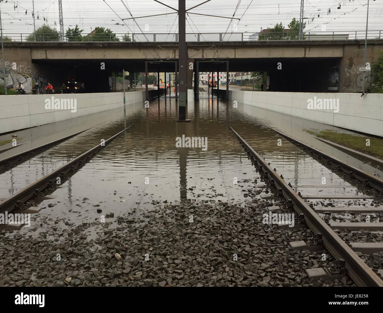 Rostock, Germany. 23rd June, 2017. dpatop - Partially flooded railway ...