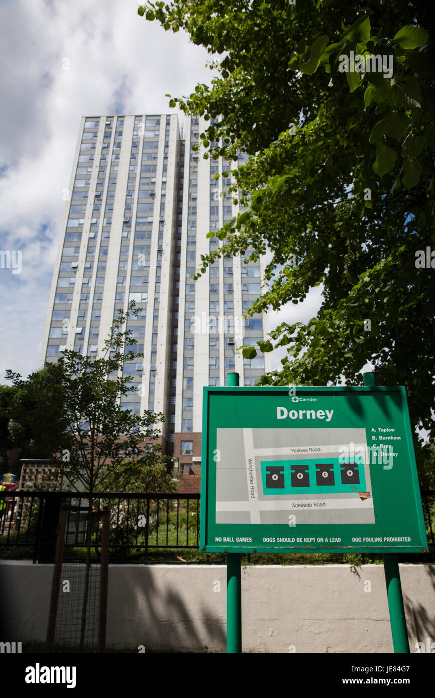 London, UK. 23rd June, 2017. A cladding panel is removed for testing at ...