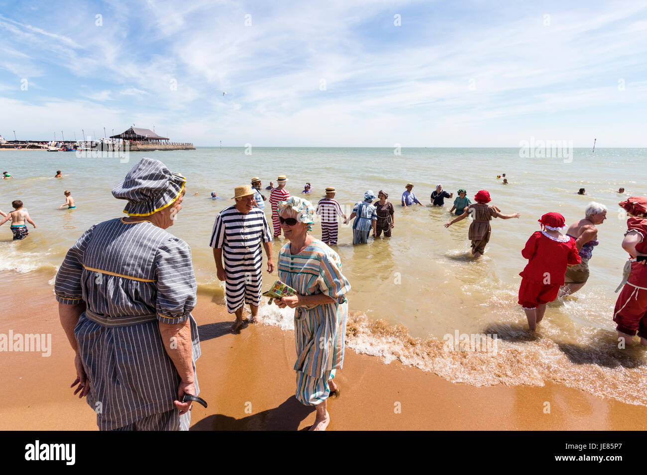 Broadstairs Dickens week, Victorian beach party. Group of people ...