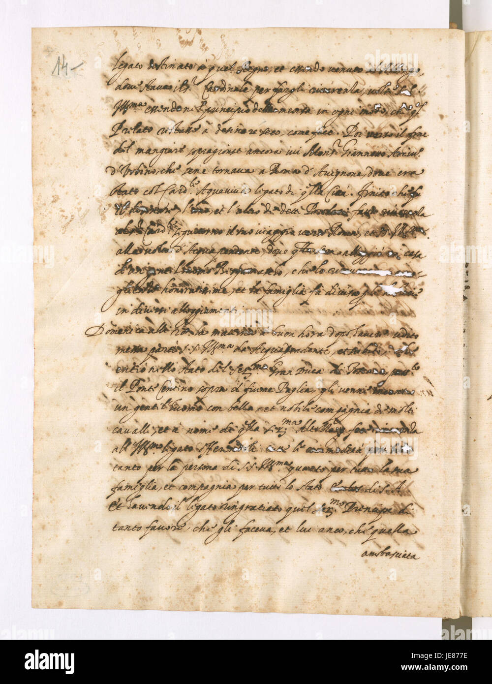 A historical page from the manuscript detailing the journey of papal ...