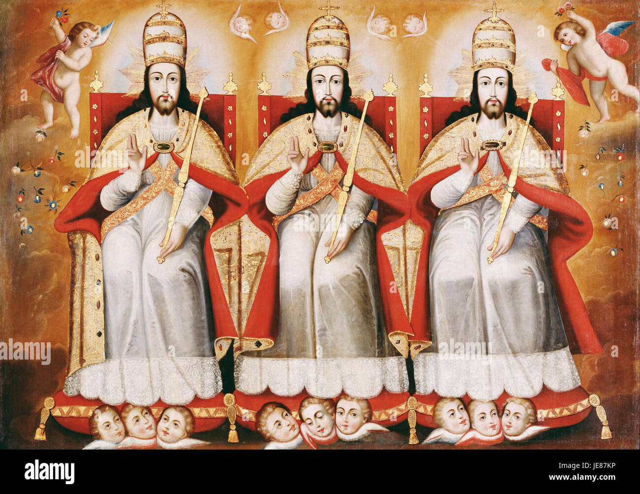 This painting from the Anonymous Cusco School depicts the Enthroned ...