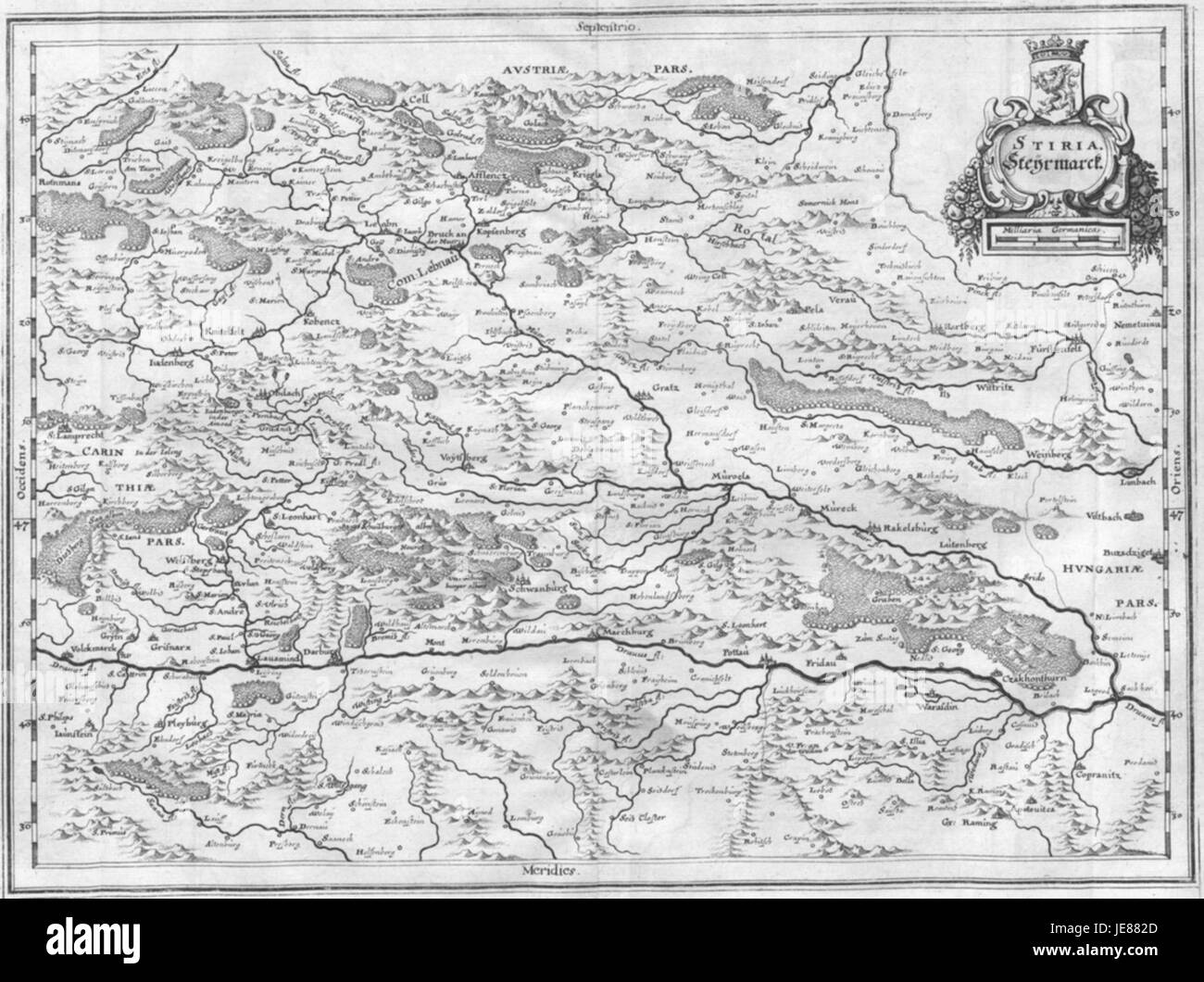 The Charte Steyrmarckt, created by Merian, is an early map of the Steyr ...