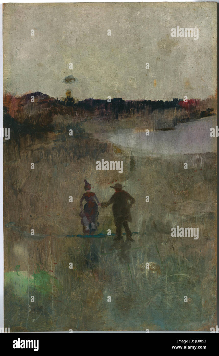 Serene landscape depicts two figures hi-res stock photography and ...