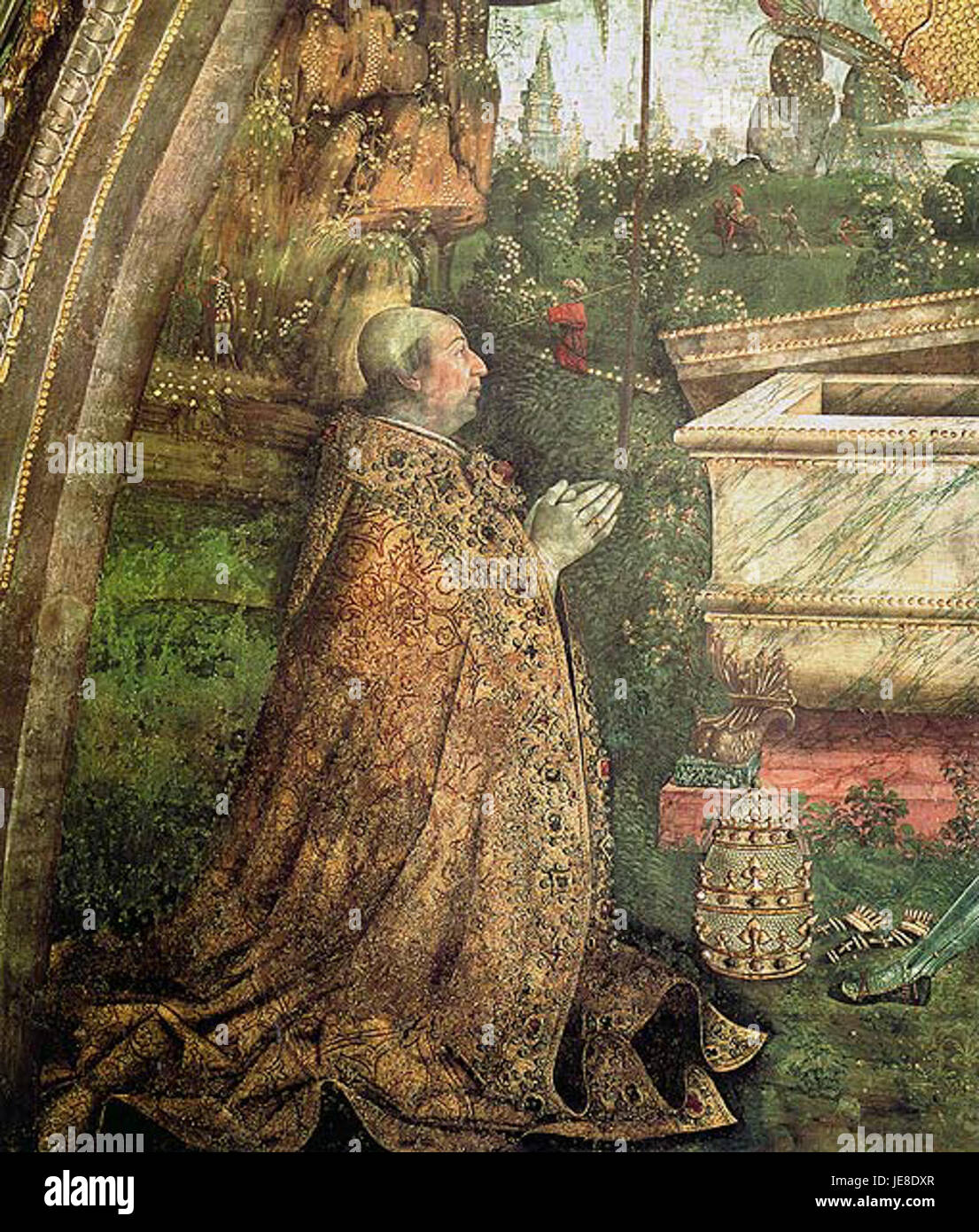 A detailed work by Pinturicchio, depicting Pope Alexander VI, created ...