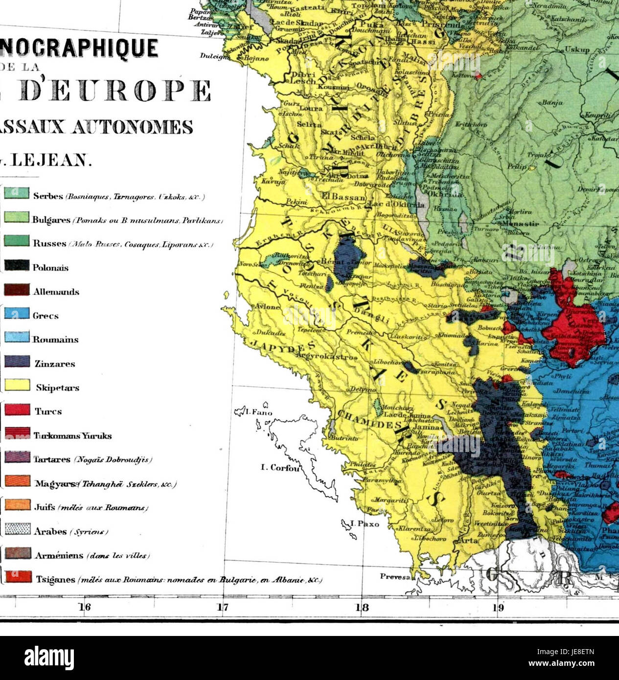This historical map, *Balkans-ethnic* (1861), shows the ethnic distribution in the Balkans ...