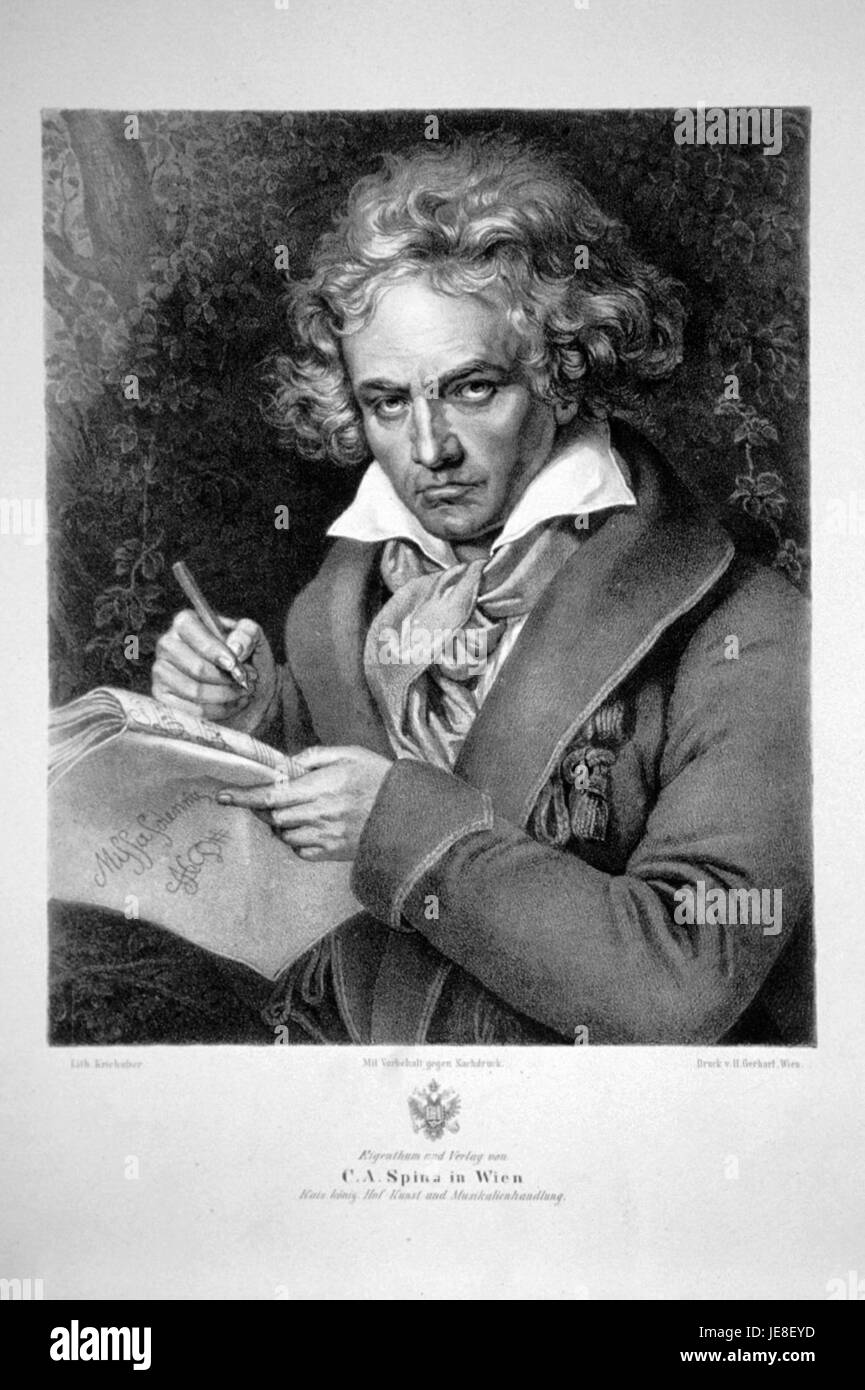 A 1841 lithograph of Ludwig van Beethoven, capturing the renowned ...