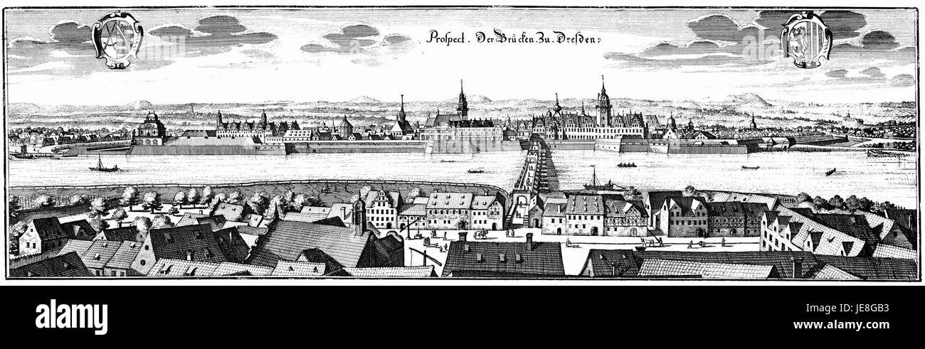 A historical depiction of Dresden in the mid-17th century, part of the ...