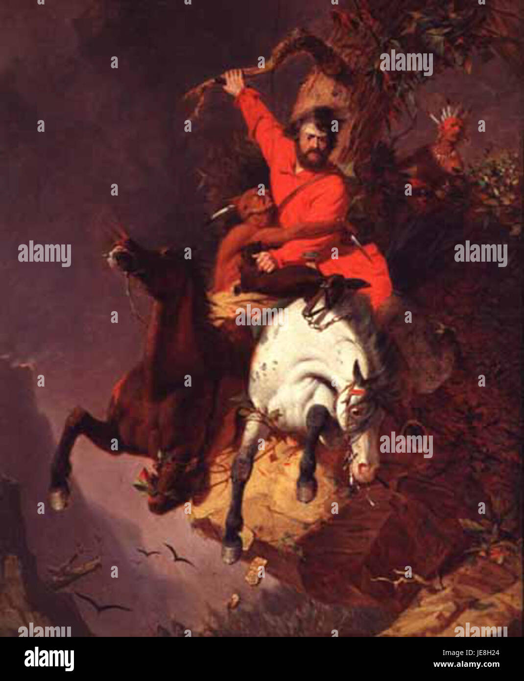 A painting by Charles Deas, 'The Death Struggle', depicting an intense ...