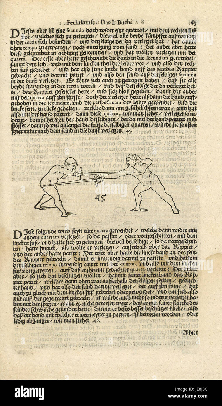 A historical manuscript by De Fechten (Fabri), detailing the martial arts techniques of the ...