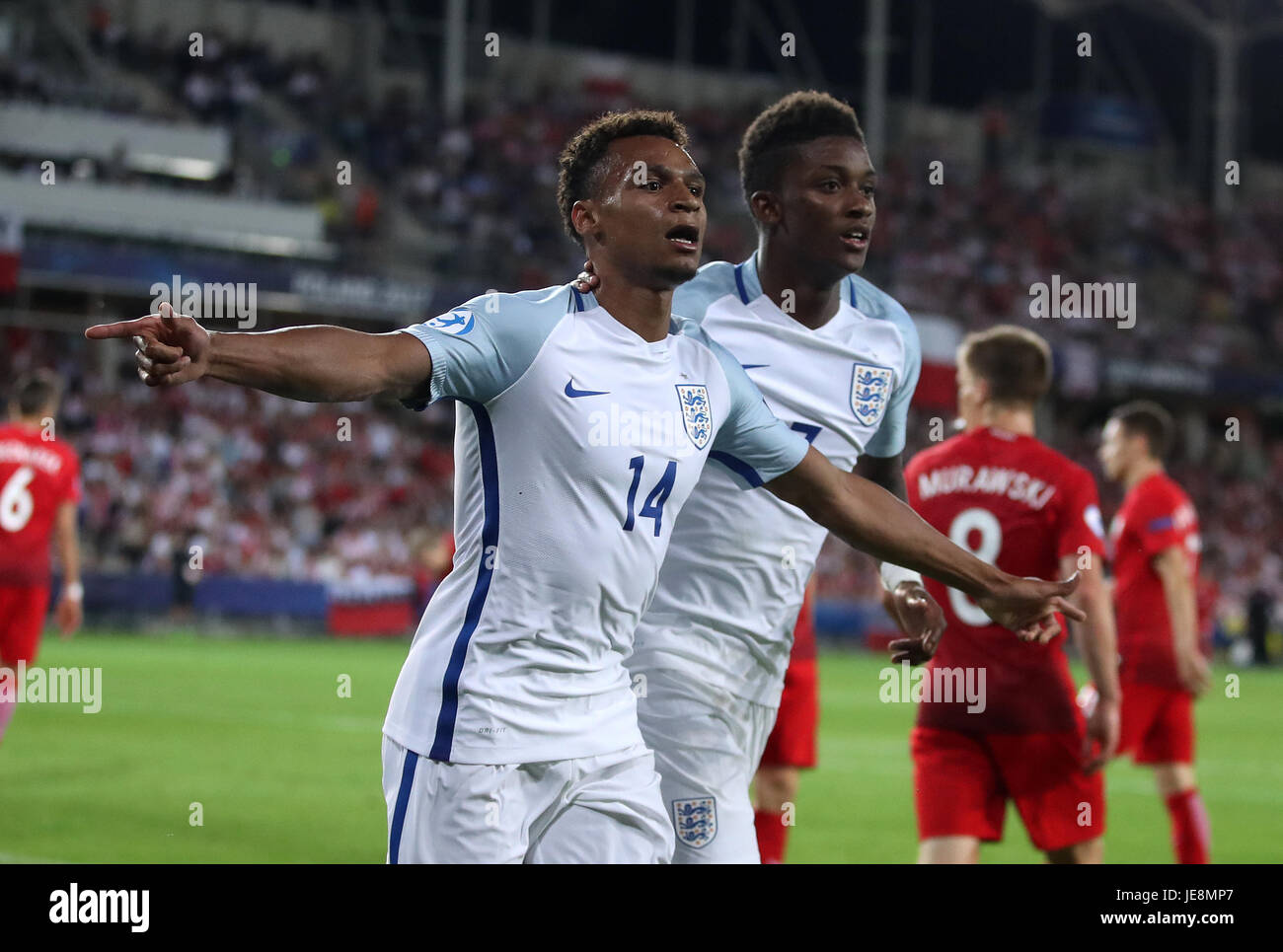England's Jacob Murphy (left) celebrates scoring his side's second goal ...