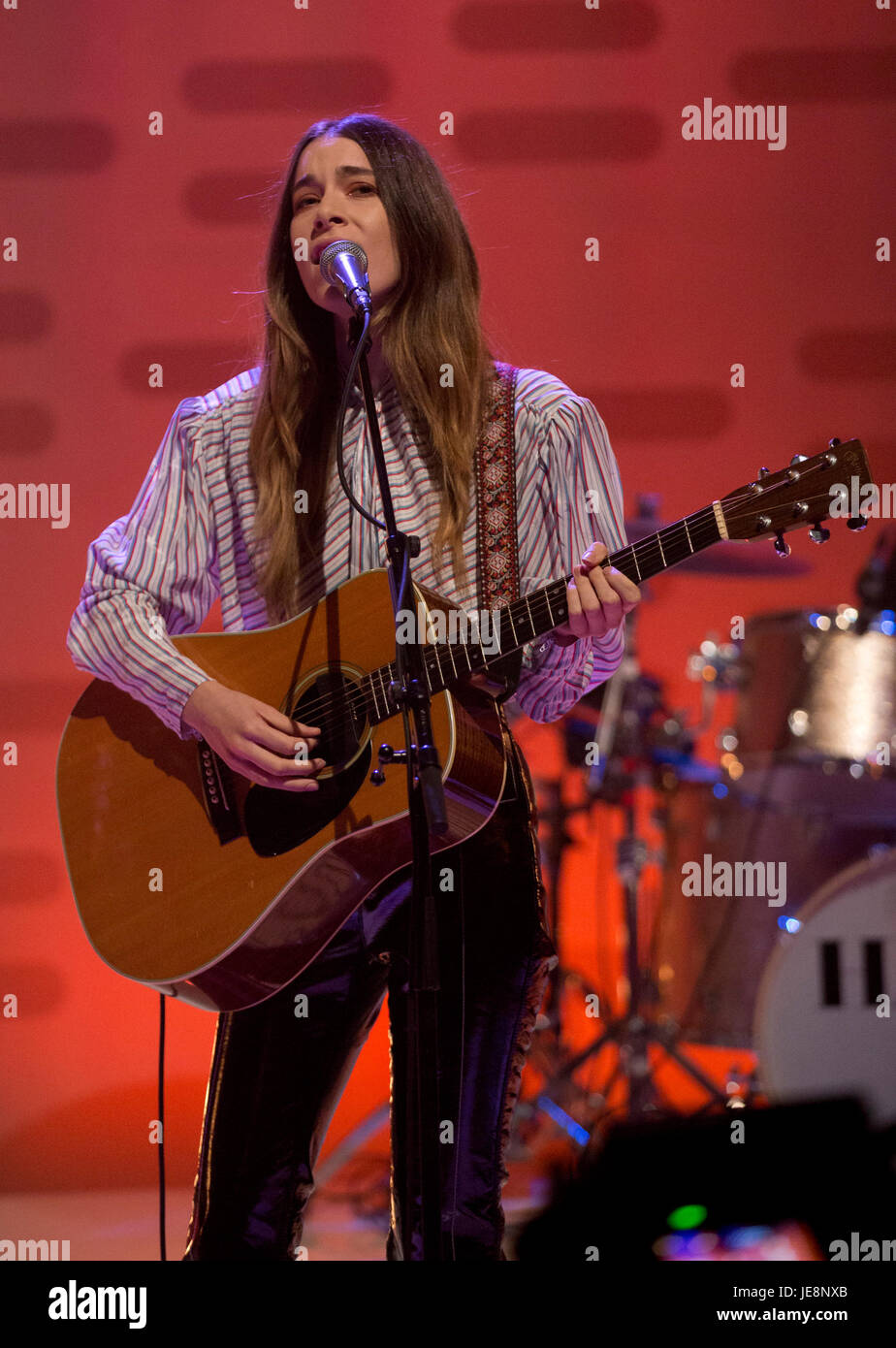 American rock band Haim performing during filming of the Graham Norton ...