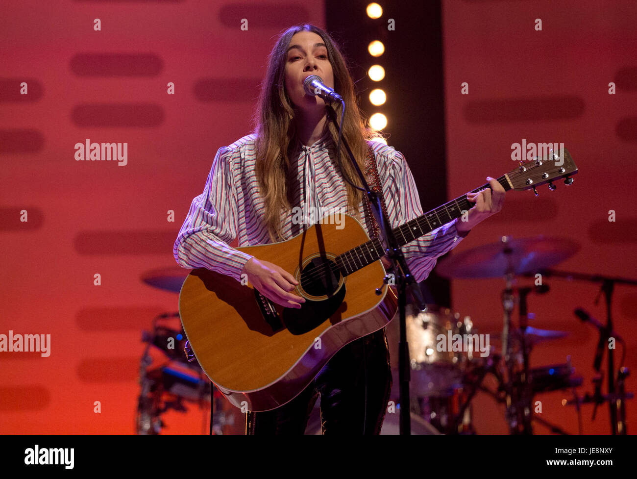 American rock band Haim performing during filming of the Graham Norton ...