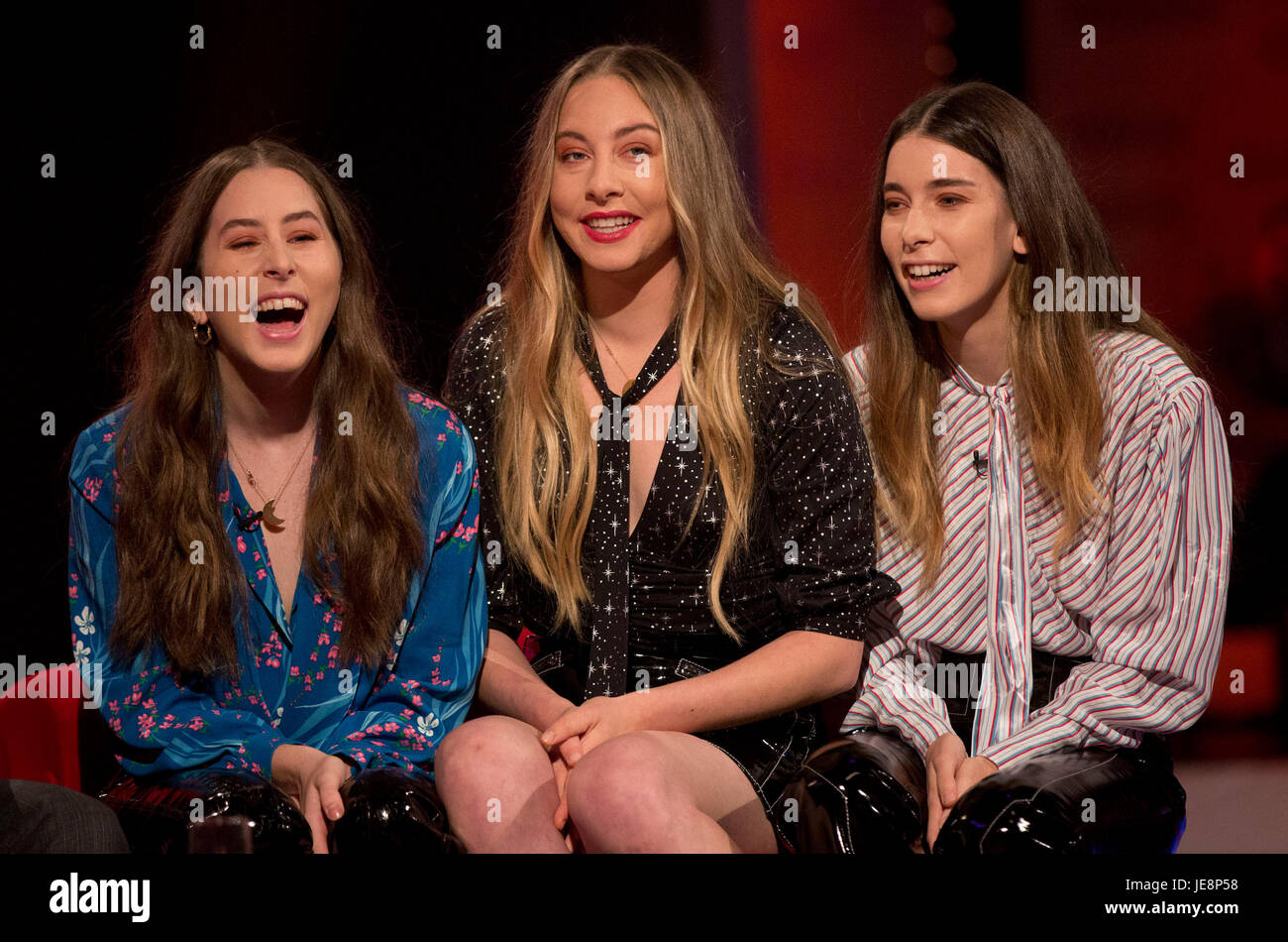 American rock band Haim during filming of the Graham Norton Show at the ...