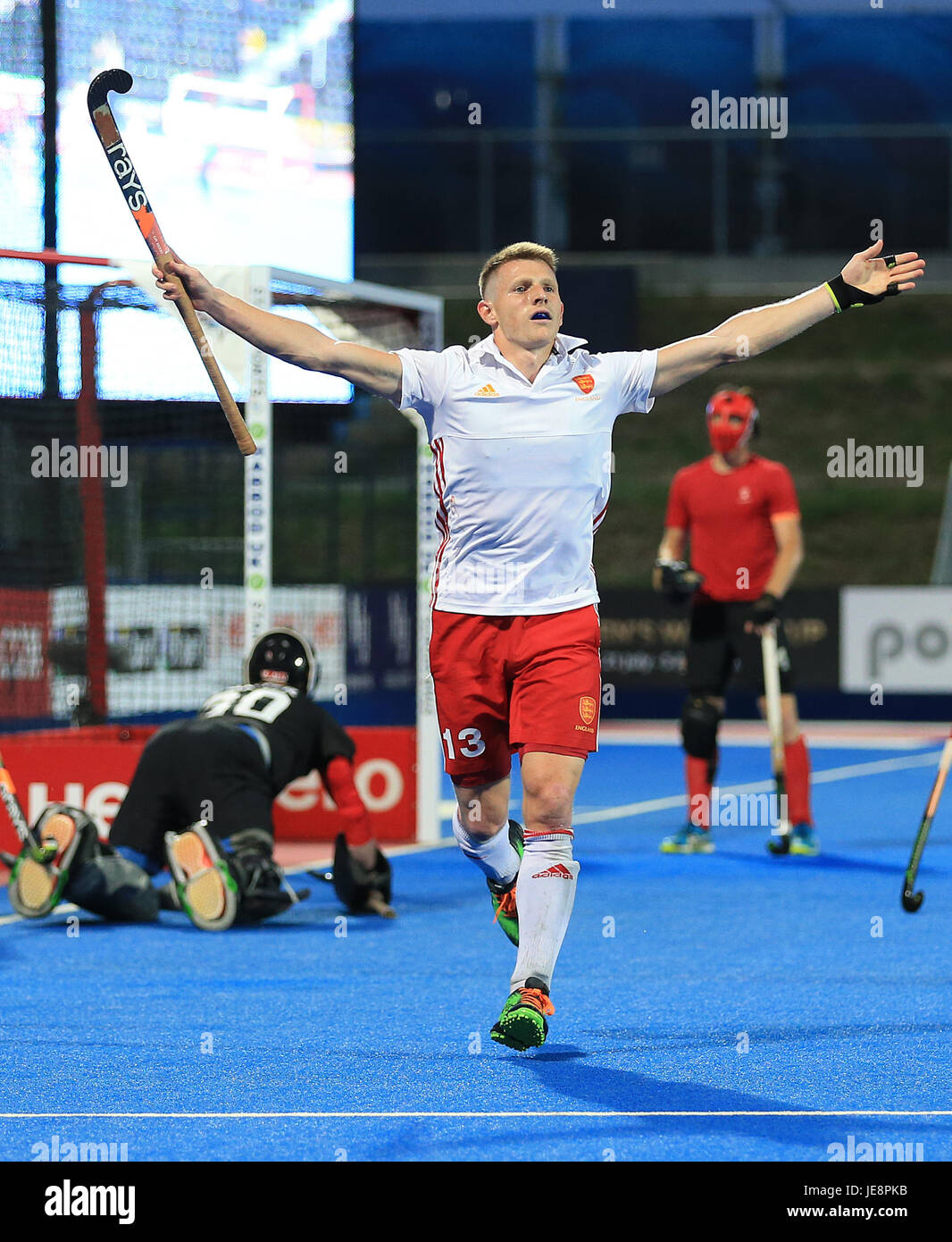 England's Sam Ward celebrates scoring his side's fourth goal of the ...