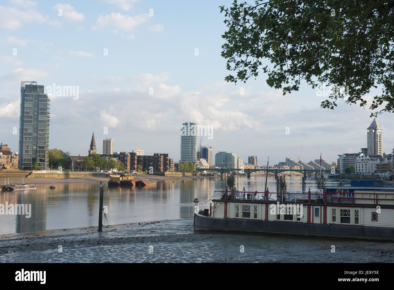 River Thames at Chelsea looking south towards Battersea, London ...