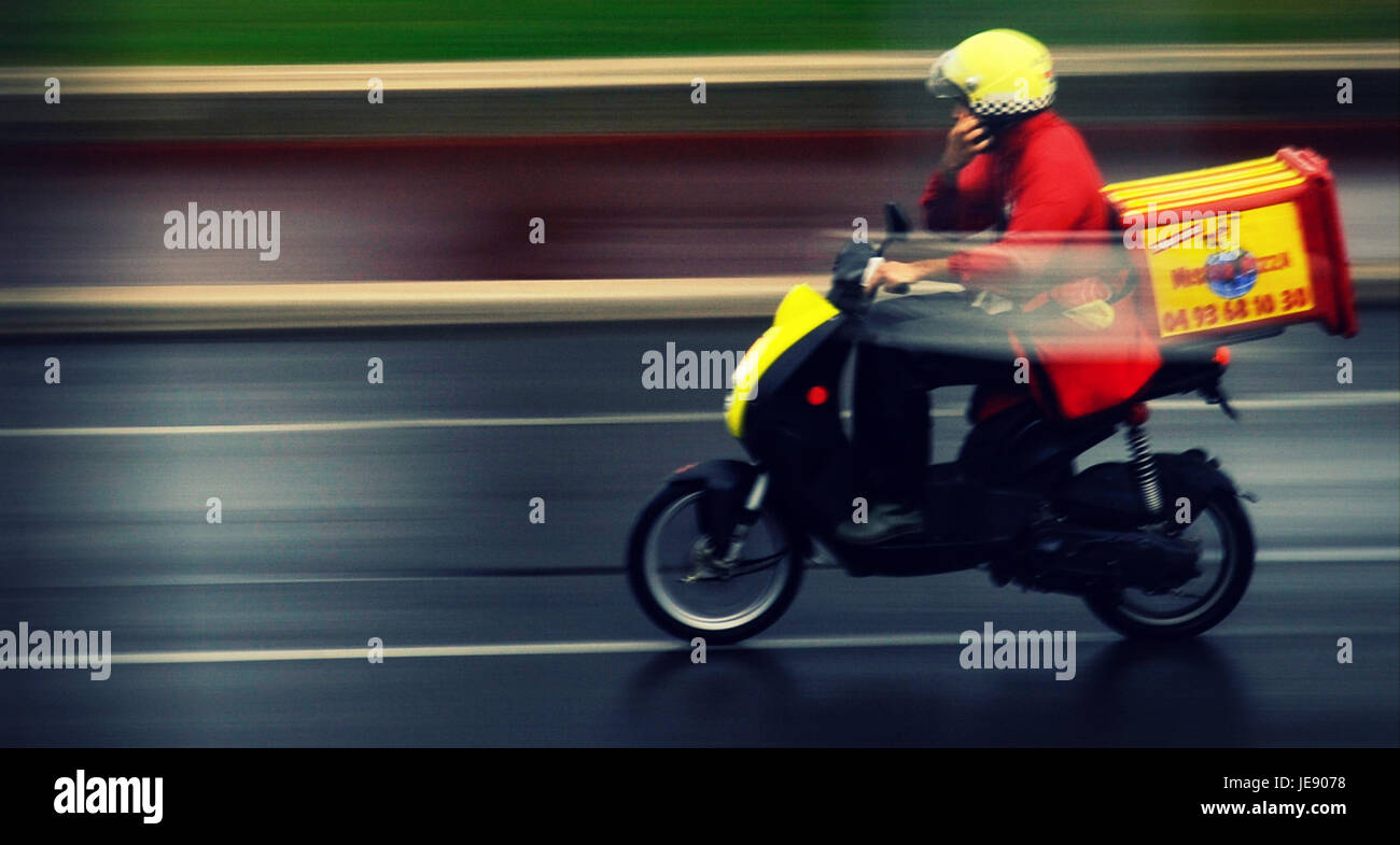 FRANCE - PIZZA DELIVERY MAN ON MOPED © Frédéric BEAUMONT Stock Photo ...