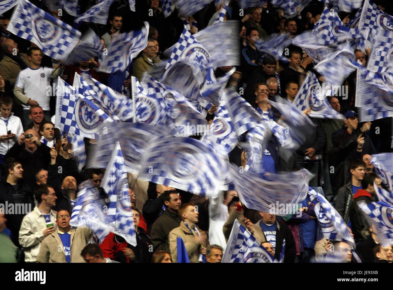 Chelsea fans waving flags hi-res stock photography and images - Alamy