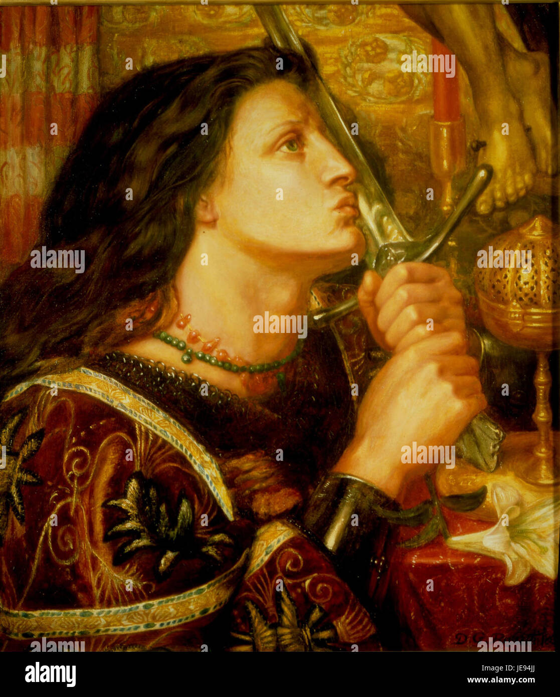 A painting of Joan of Arc by Dante Gabriel Rossetti, depicting the ...
