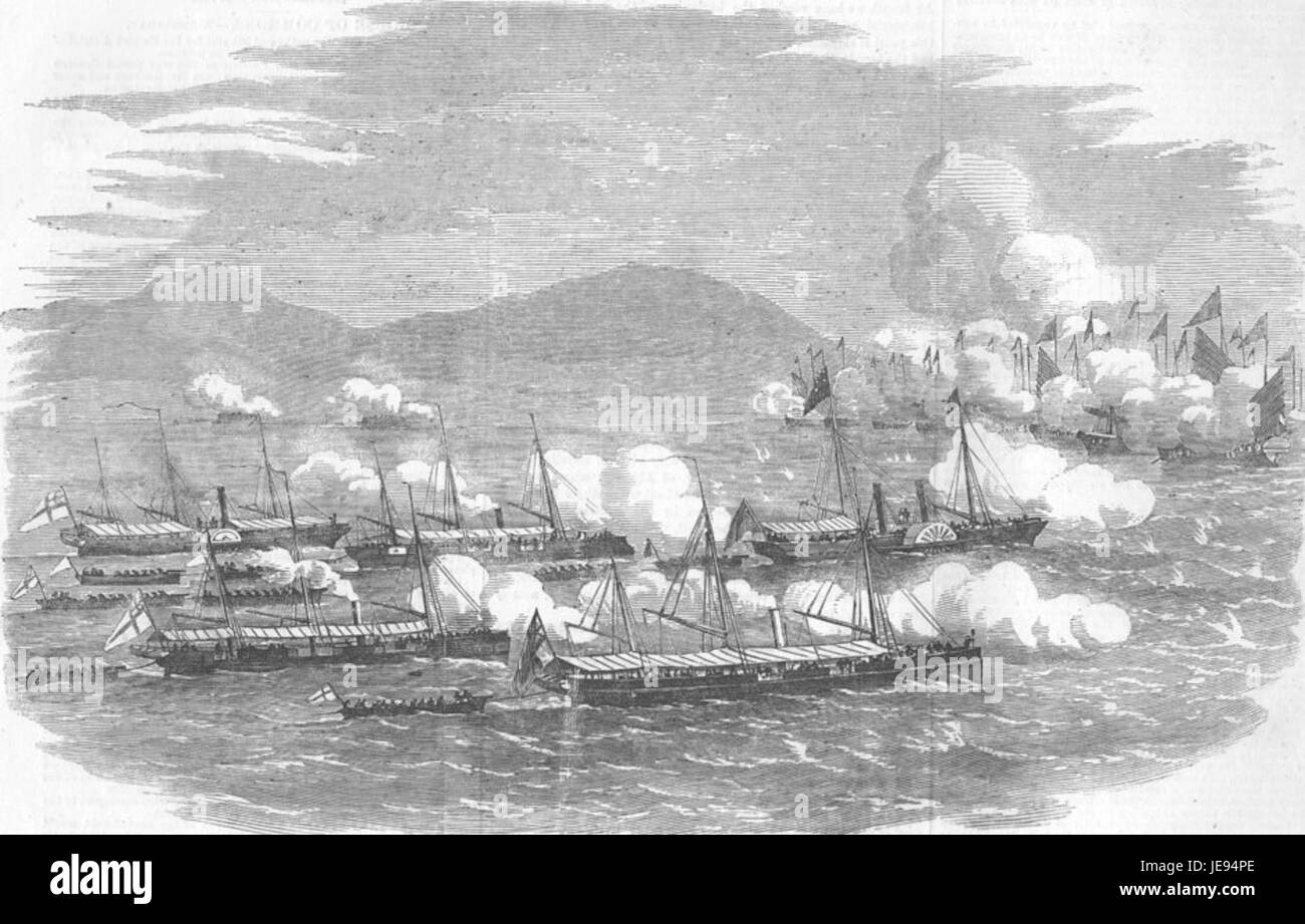 A historical depiction of Commodore Elliot leading gunboats in the ...