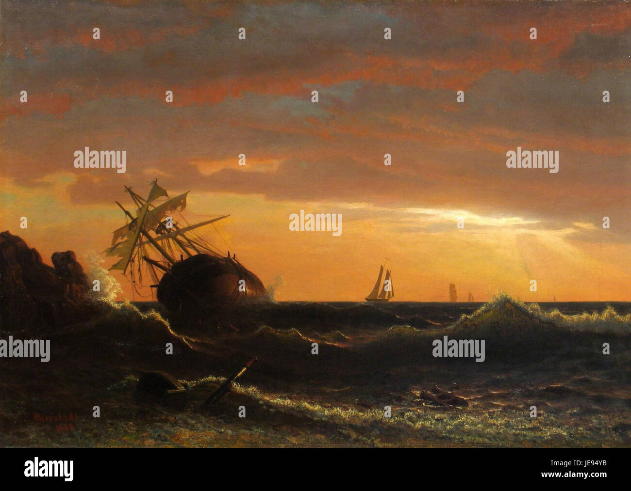 'Beached Ship' (1859) by Albert Bierstadt depicts a dramatic maritime ...