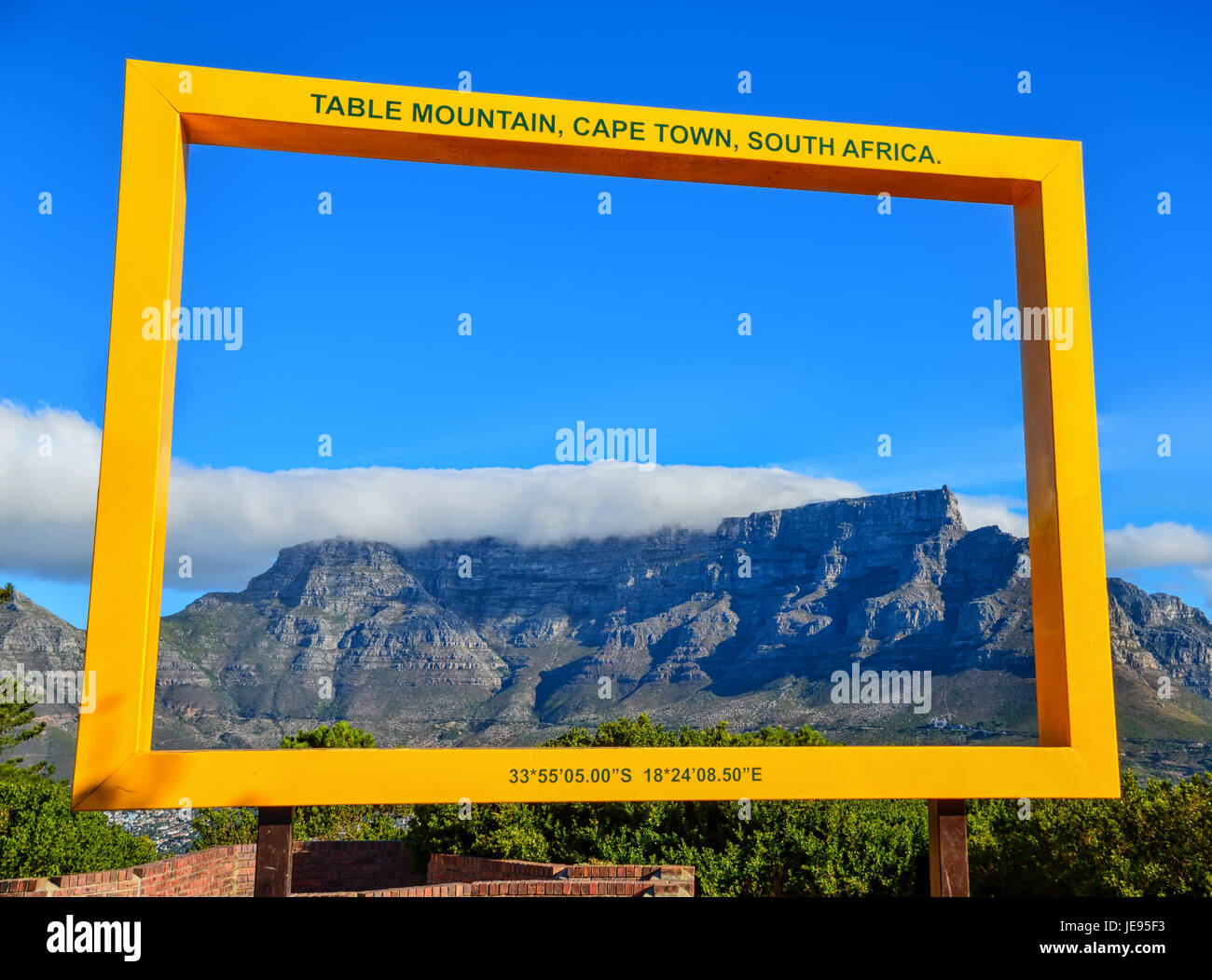 Table Mountain in Cape Town framed by a big signboard Stock Photo - Alamy