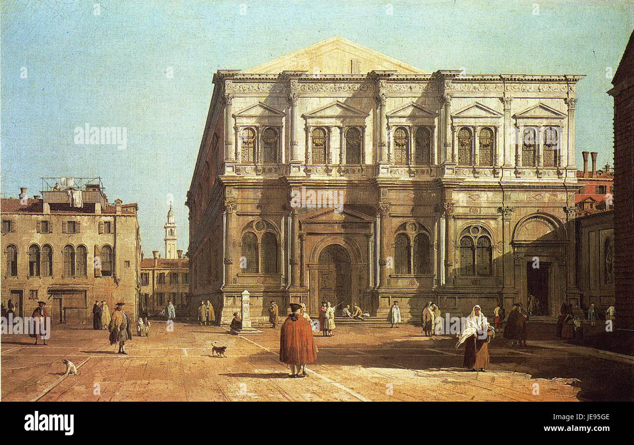 A painting by Canaletto depicting Campo San Rocco in Venice, showcasing ...