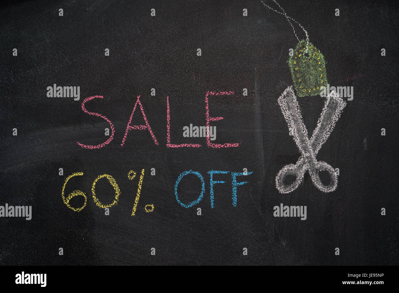 Sale 60% off. Sale and discount price sign with scissors cutting price ...