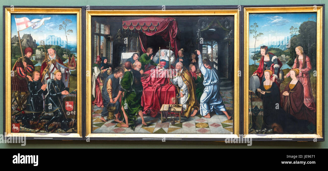 *Death of Mary* by Joos van Cleve the Elder is a depiction of the Virgin Mary's death, part of ...